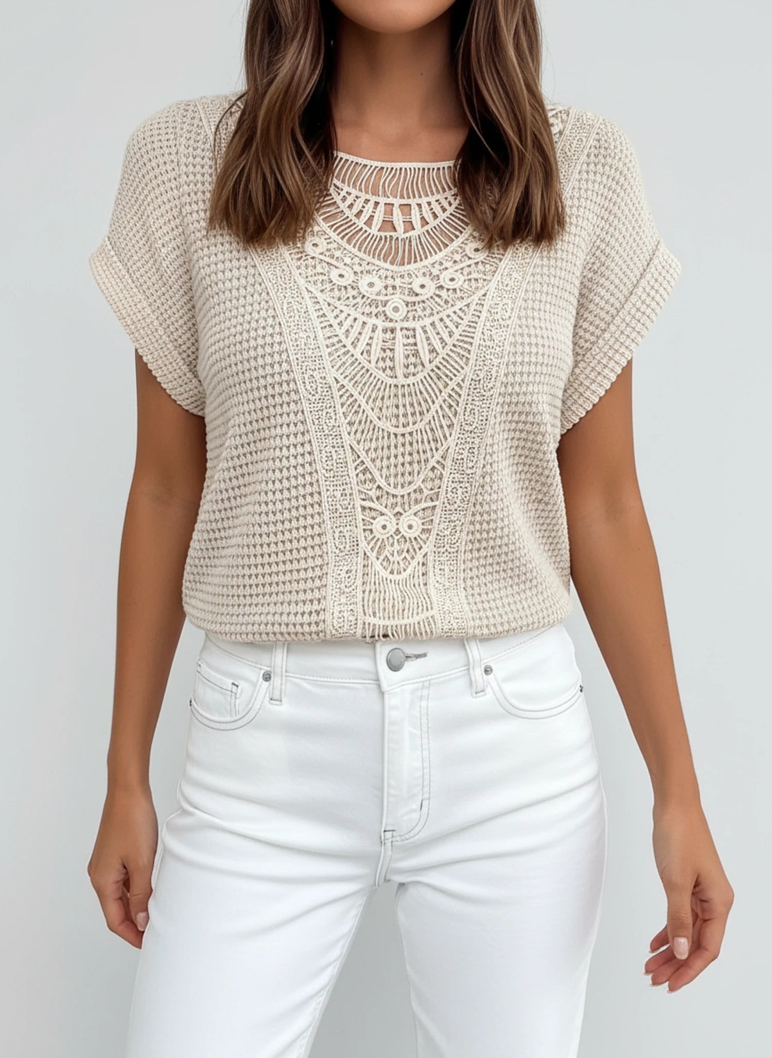 Lace Yoke Knit Blouse for Women – Fleek Fit